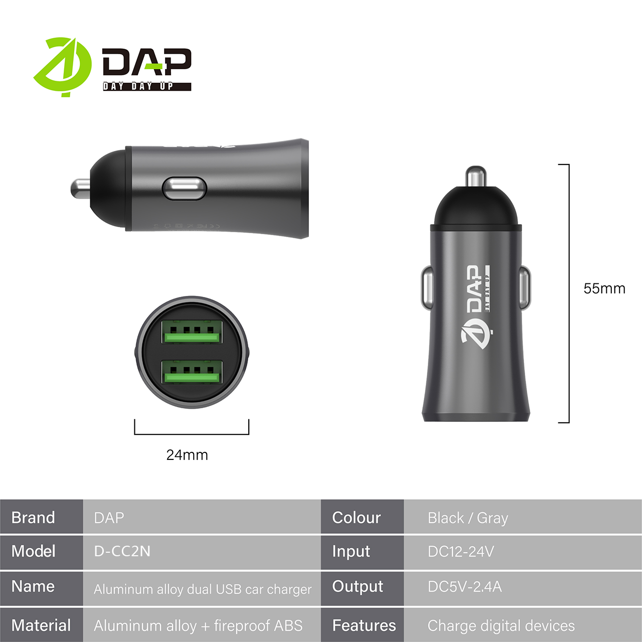 Jual DAP D-CC2N Car Charger PD 18 watt 2.4A Dual Port USB Include Cable ...