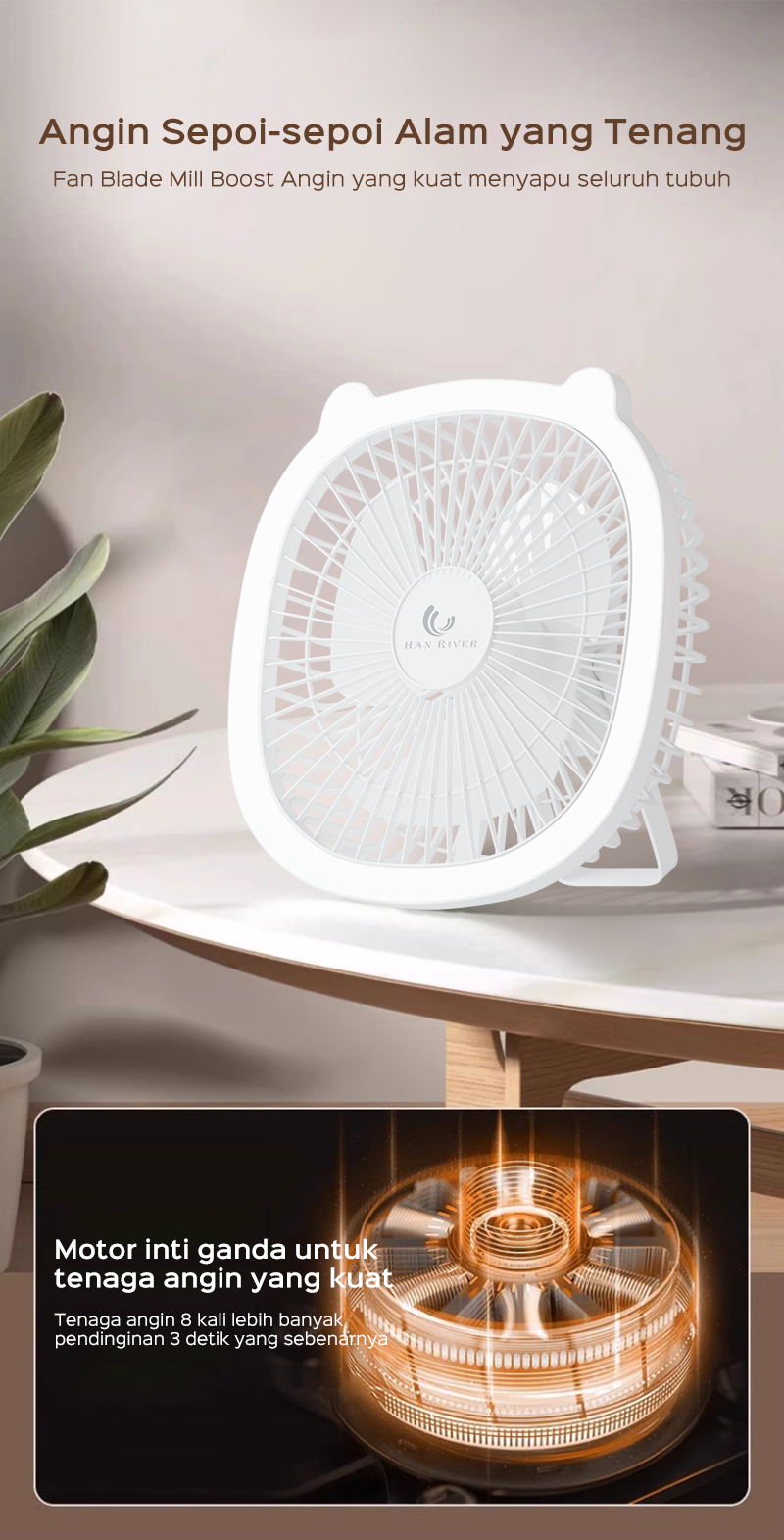 Jual HAN RIVER kipas portabel HRFS01WT kipas mini kipas kecil-Putih ...