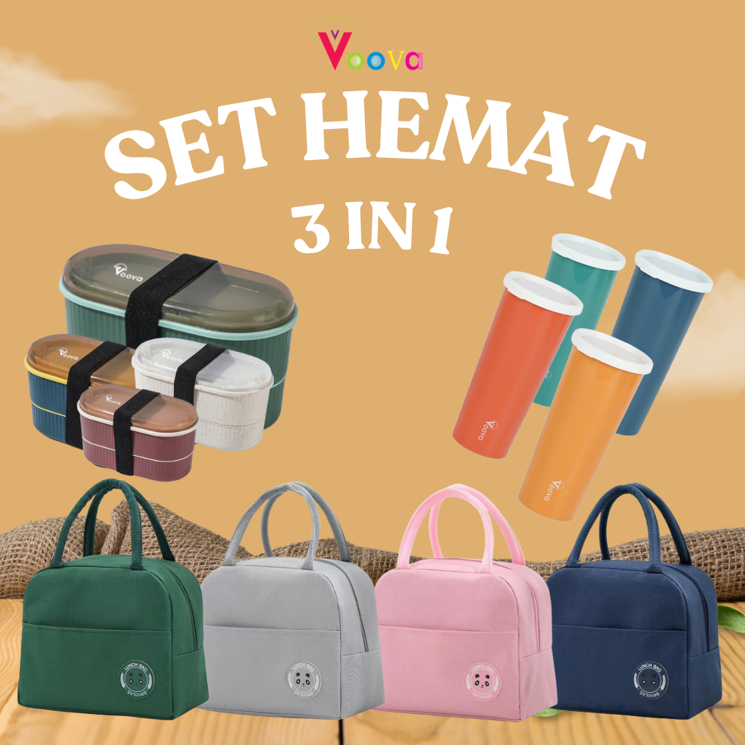 Jual VOOVA Set Hemat 3 In 1/ Bundling Lunch Box/ Bundling Lunch Bag/ Paket Kotak Makan/ Paket ...