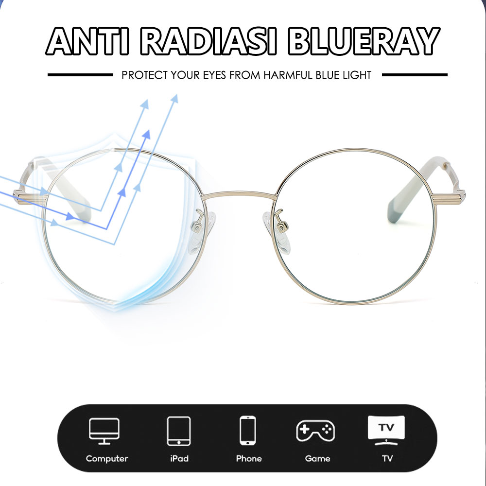 Jual Seeouo Kacamata Antiradiasi Blueray Model Bulat Retro Stylish Frame Bahan Metal Fashion ...