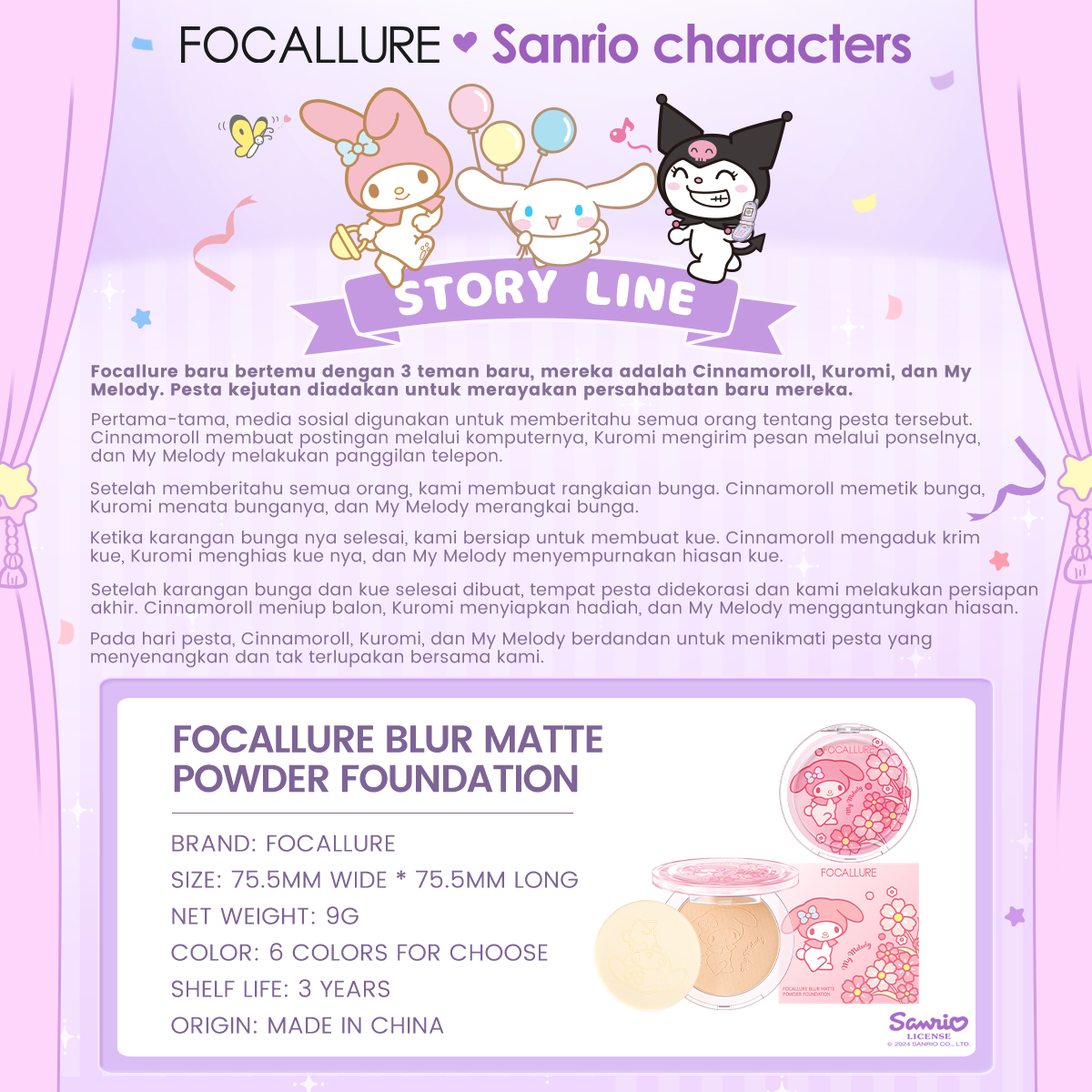 Jual FOCALLURE X Sanrio Matte Setting Powder High Coverage # ...