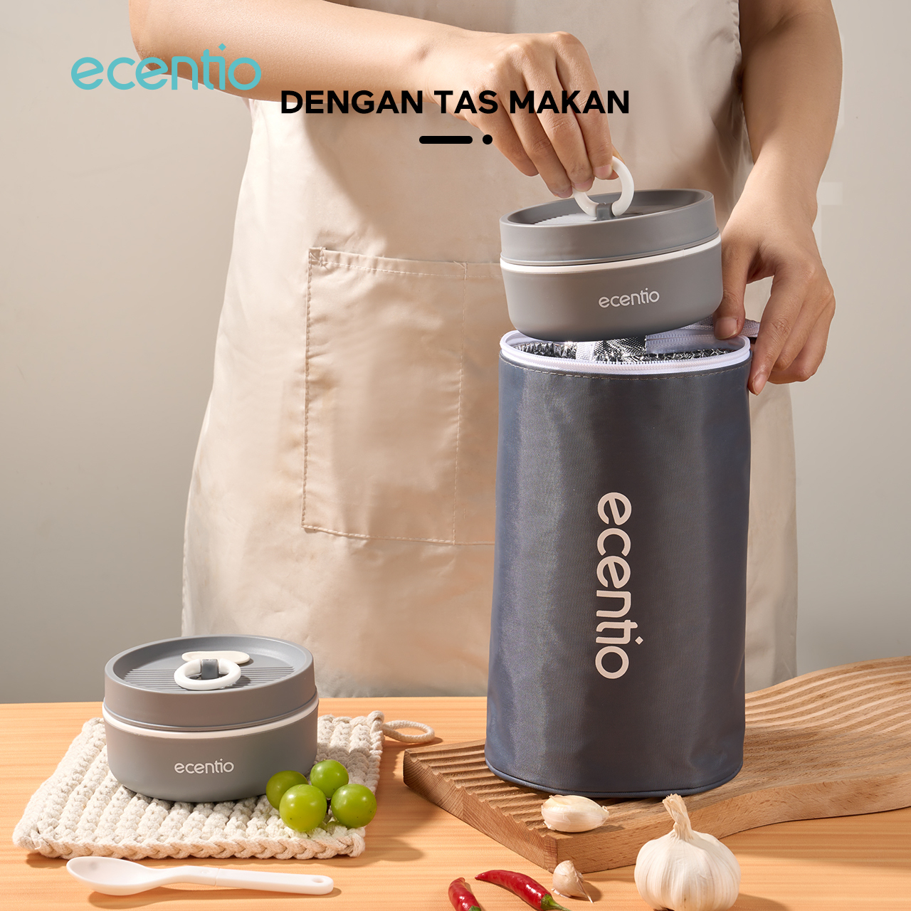 Jual ecentio lunch box stainless 304 kotak makan 3pcs set anti tumpah ...