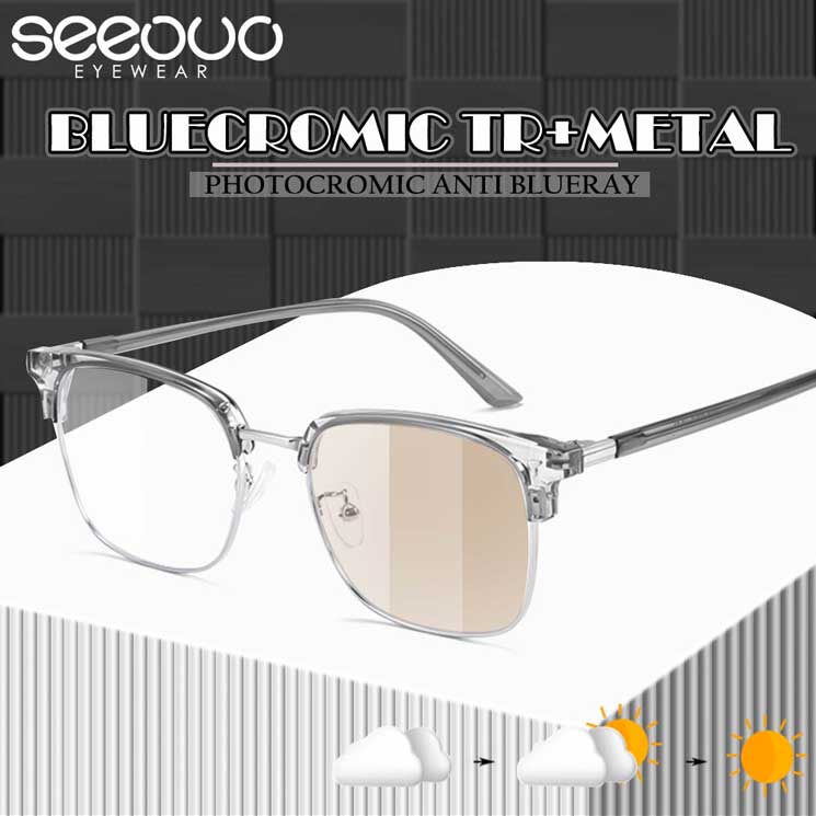 Jual Seeouo Kacamata Bluecromic Model Kotak Browline Stylish Metal+TR90 Fashion Unisex Pria ...