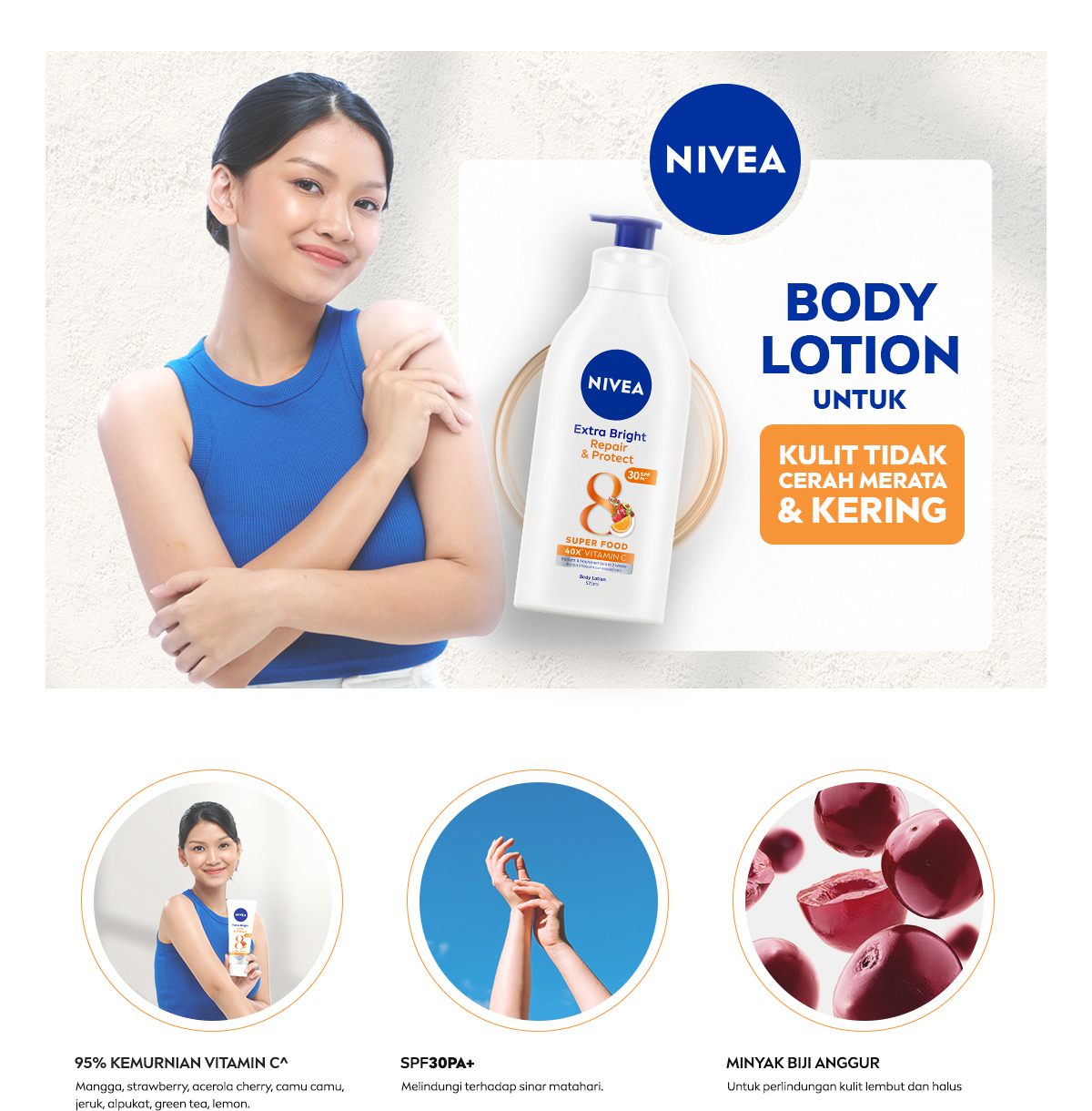 Jual NIVEA Body Lotion Extra Bright Repair & Protect SPF30 525ml - Hand ...