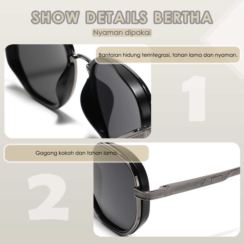 Jual Bertha Kacamata Sunglasses Polarized Style Kotak Bahan TR90+Metal ...