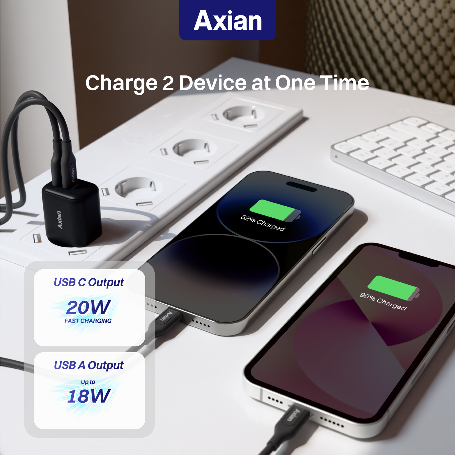 Jual AXIAN Wall Charger 20W PD EnergyCharge Double Port USB-C & USB-A ...