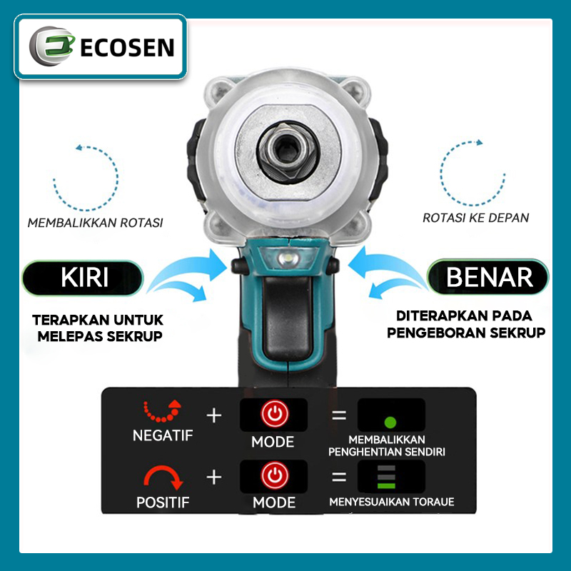 Jual ECOSEN CORDLESS IMPACT WRENCH BRUSHLESS 500N.M IMPACT BATERAI ...