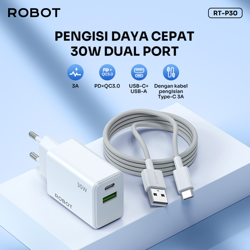 Jual ROBOT Kepala Charger Fast Charging 30W 2port Adapter Charger Type ...