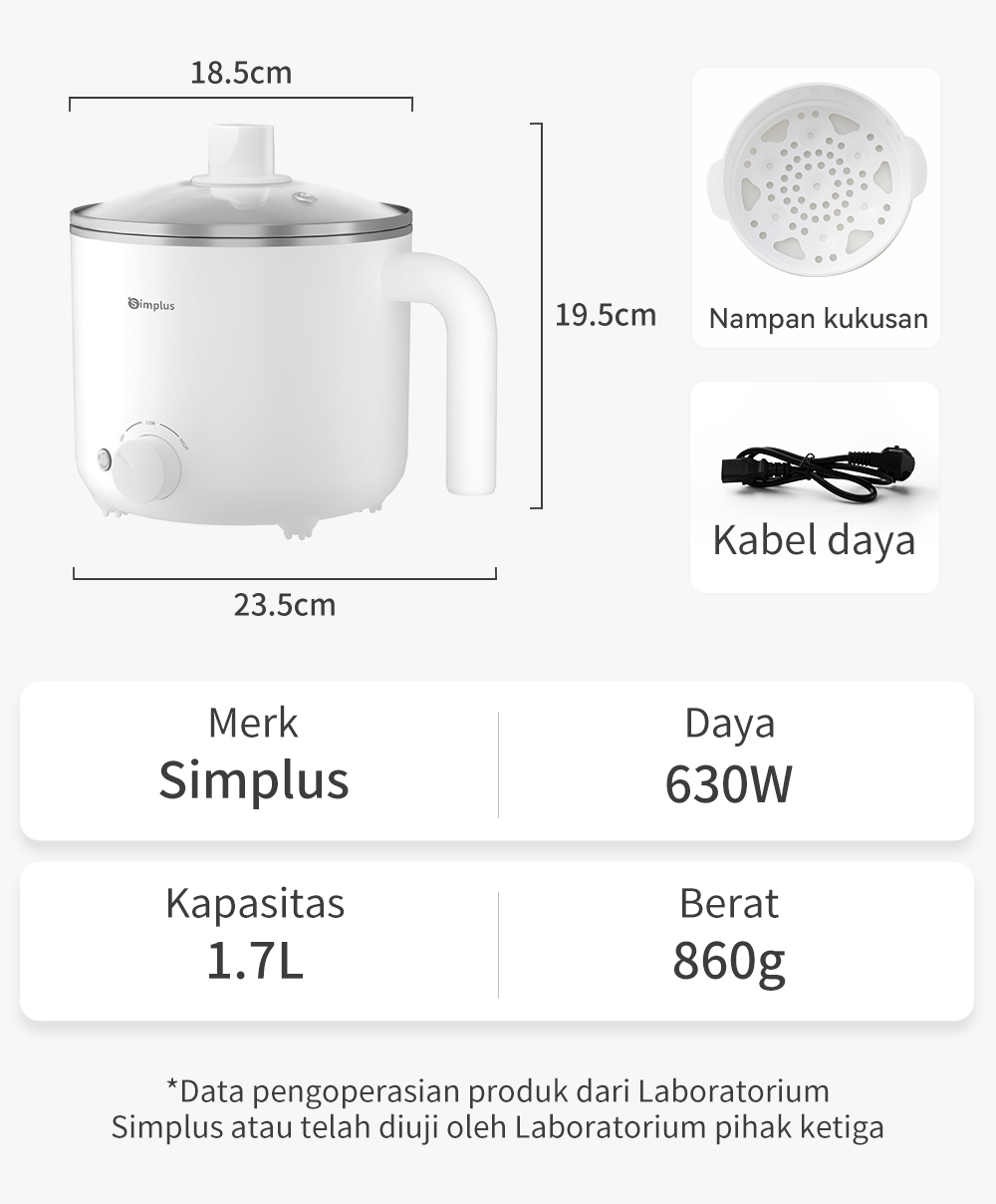 Jual Simplus Panci Listrik 1.7L with Steamer Stainless Steel 304 Multifungsi Pengaturan 2 Mode ...
