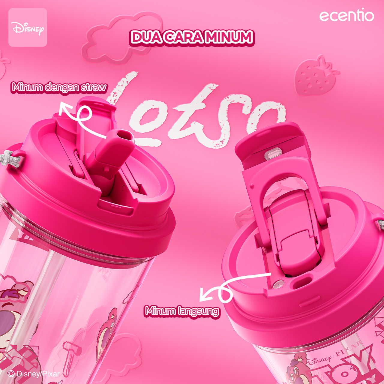 Jual ecentio botol minum aesthetic lotso 580ml anak perempuan disney ...