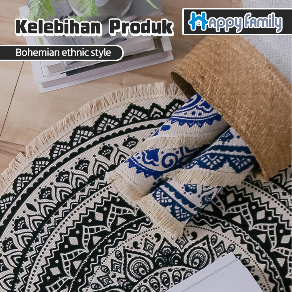 Jual (HF) CUCI GUDANG Karpet Tenun Linen Bohemian Bulat UK 90x90CM ...