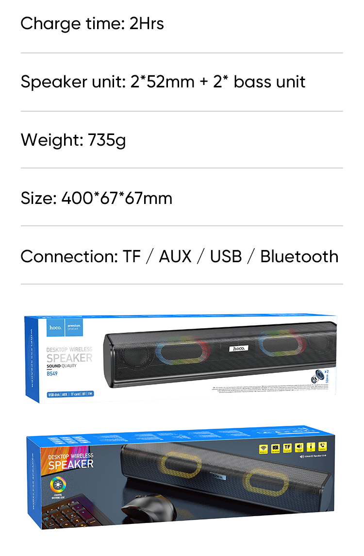 Jual Hoco Soundbar Speaker Desktop Bluetooth Wireless Dua 10W Speaker ...