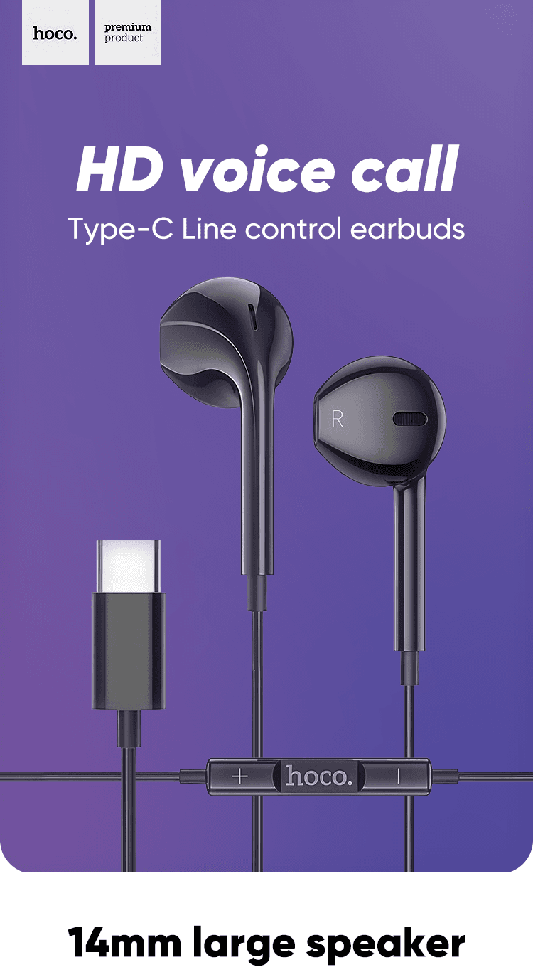 Jual HOCO Earphone Wired Headset Handsfree Micphone Type-C 3.5mm Ports ...