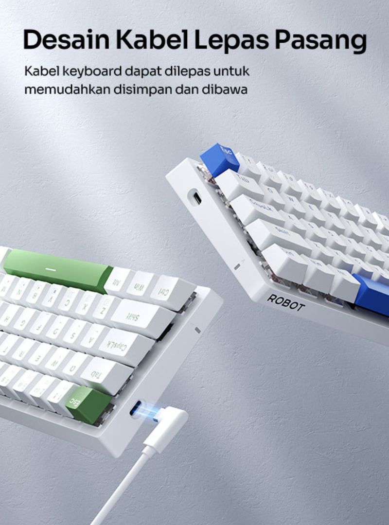 Jual ROBOT Mechanical Gaming Keyboard Wired Compact 63 Keys PBT Keycaps ...