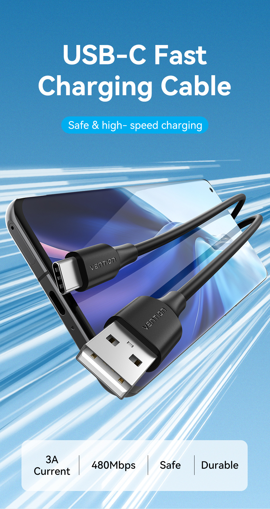 Jual Vention Kabel Data Usb A Type-C 3A Cable Android Handphone HP ...