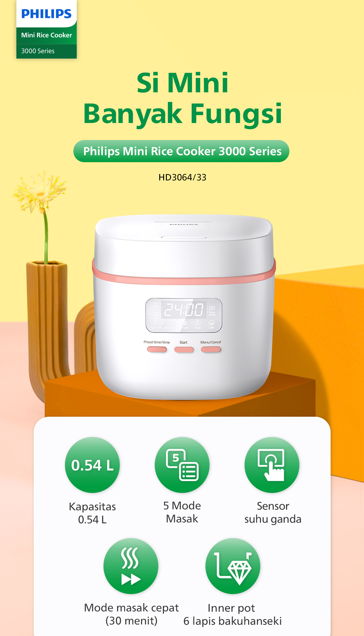 Jual Philips Mini Digital Rice Cooker / Magicom HD3064/33 0.54 L - 400 ...