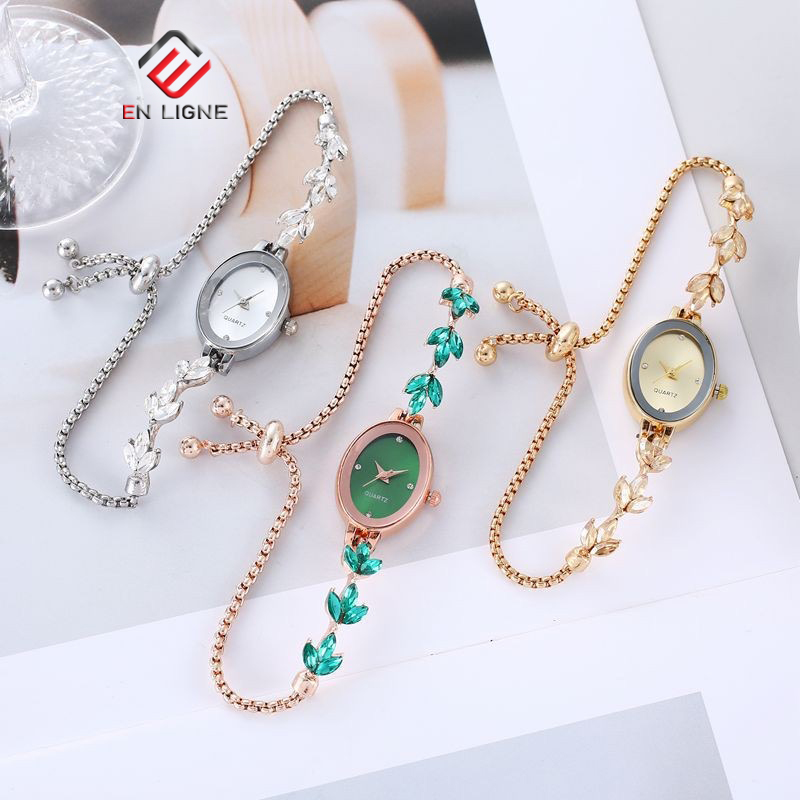 Jual EN LIGNE - Jam Tangan Wanita Tali Rantai Gelang Serut Stainless ...