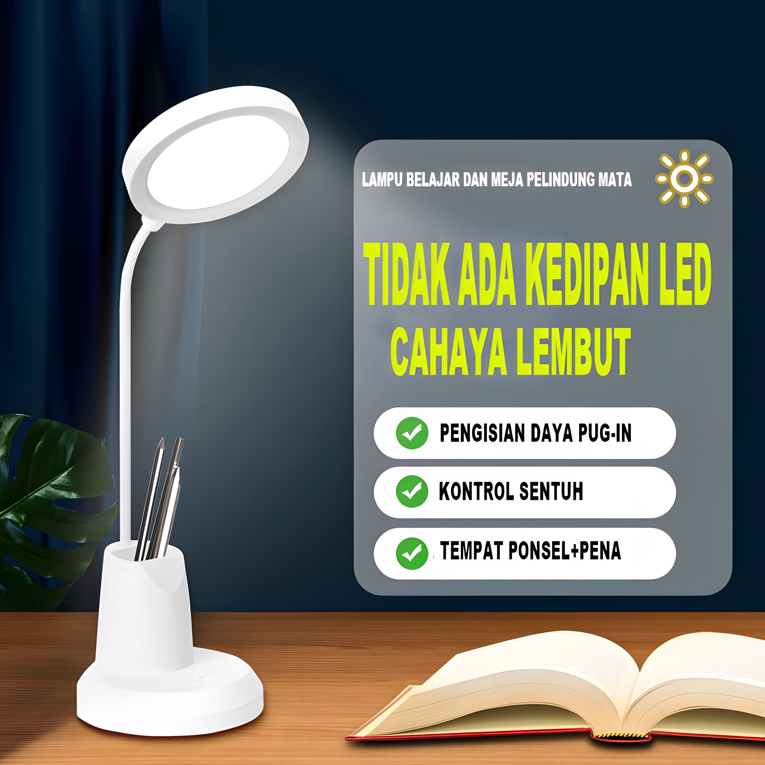 Jual LENTIVEN Lampu Baca LED Portable Meja Belajar Tricolour Sentuh 3 ...
