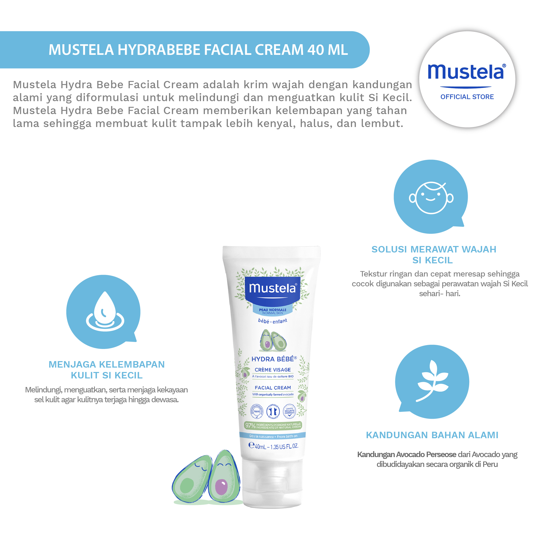 Jual Mustela Hydrabebe Facial Cream 40 ml Free Gift | Shopee Indonesia
