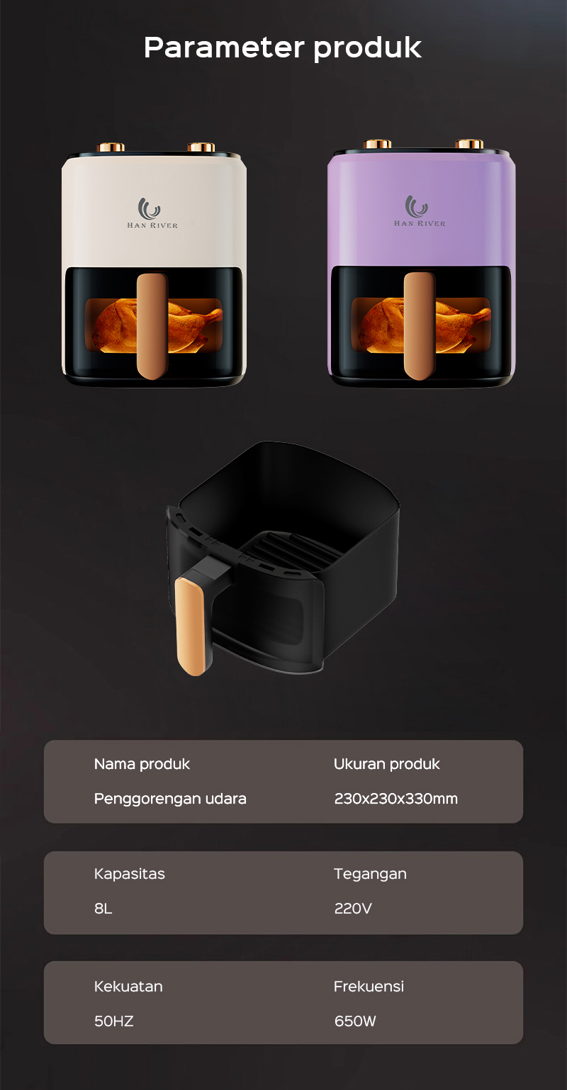 Jual HAN RIVER Air Fryer 8L air fryer multifungsi 650W Penggorengan ...