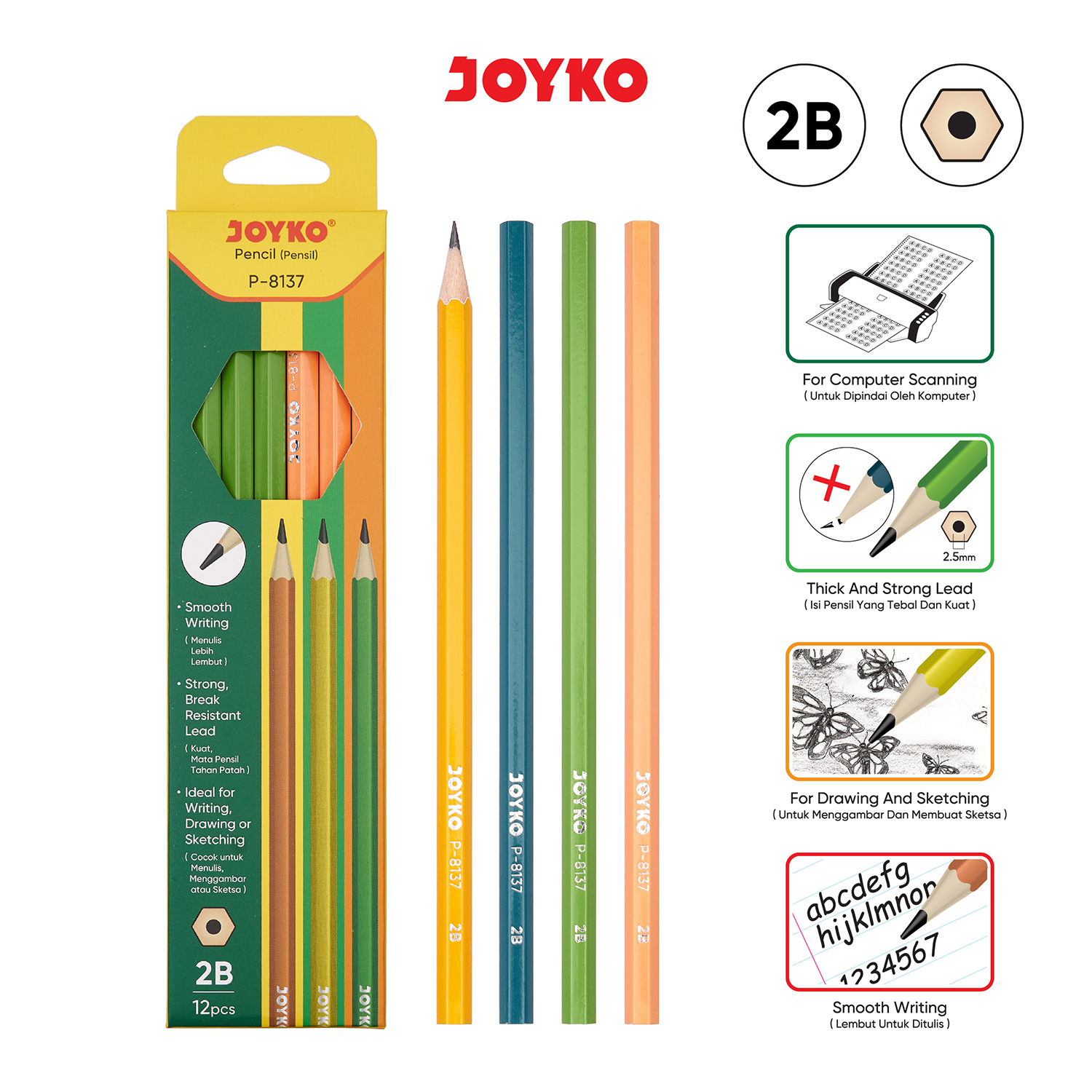 Jual Pencil Pensil Joyko P-8137 2B 1 Box 12 Pcs | Shopee Indonesia