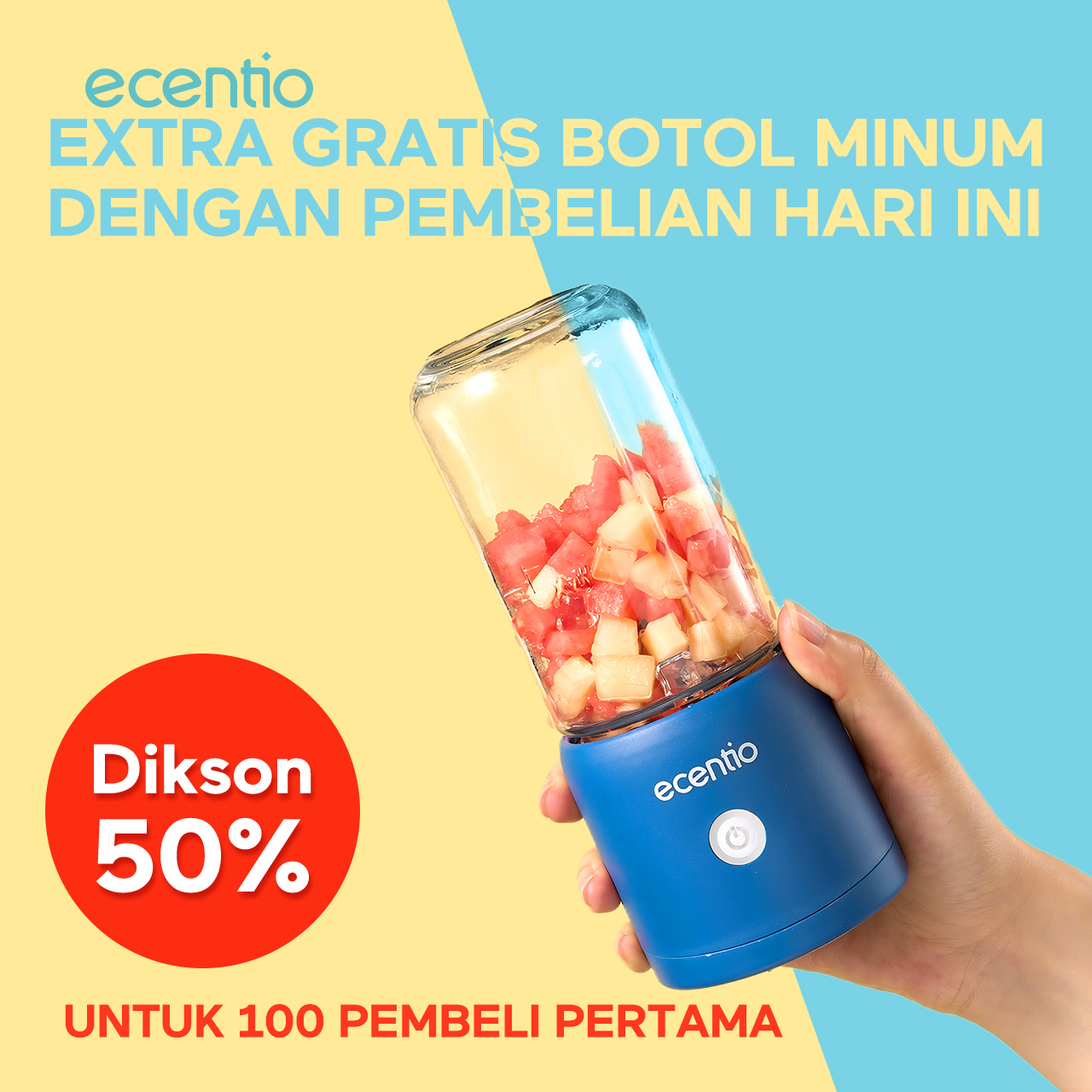 Jual ecentio juicer blender 10 pisau juicer Kaca Tebal 2 Cup mini ...