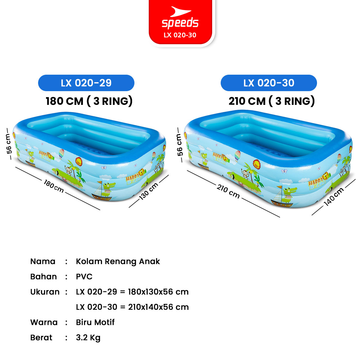 Jual SPEEDS Kolam Renang Anak 210x140x56cm 3 Ring Layer Motif Kolam ...