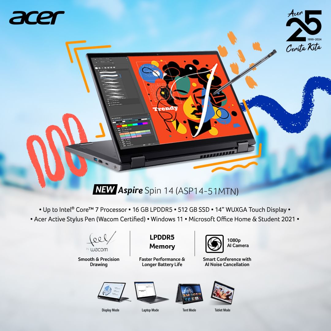 Jual (FREE MOUSE & STYLUS PEN) ACER LAPTOP 2 IN 1 ASPIRE SPIN 14 ASP14 ...