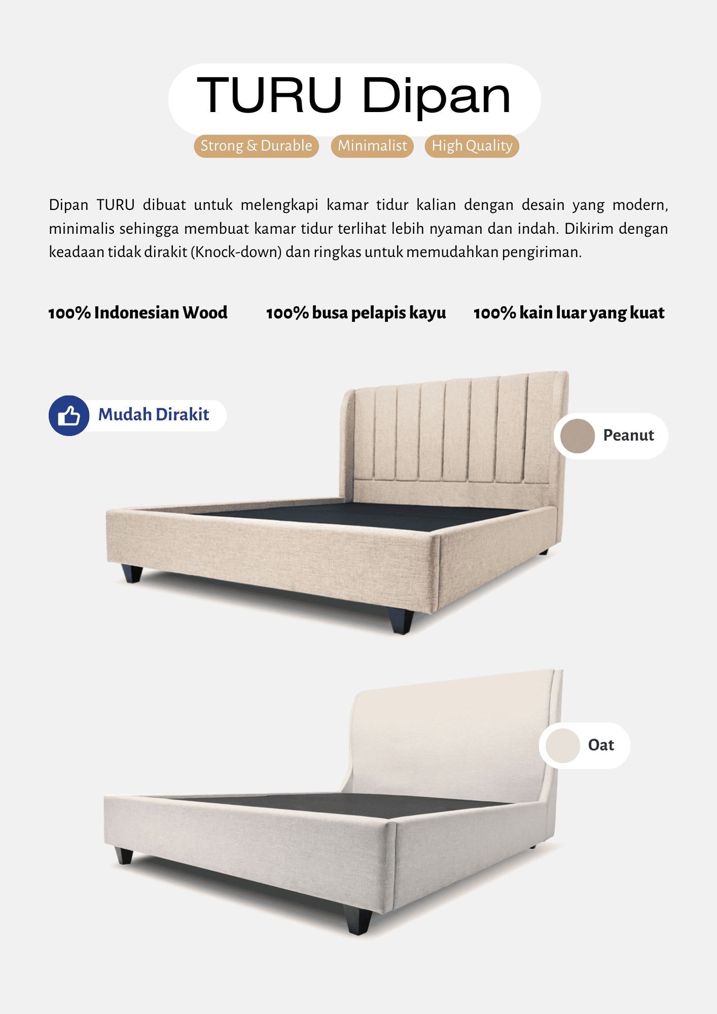 Jual Dipan / Tempat Tidur / Bed Frame TURU varian Peanut - Knockdown ...