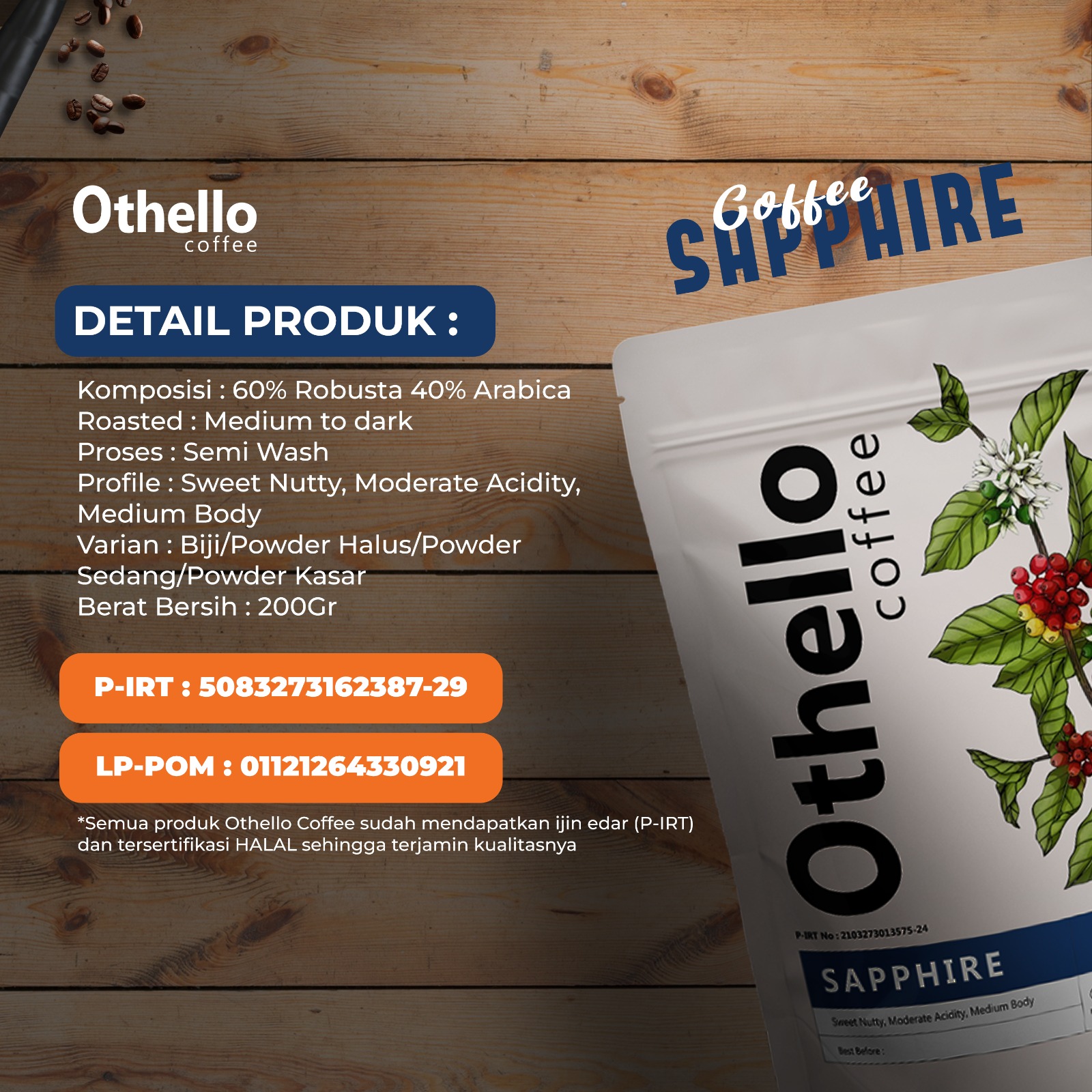 Jual Othello Coffee House Blend Sapphire 200Gram Biji Kopi Giling Bubuk ...