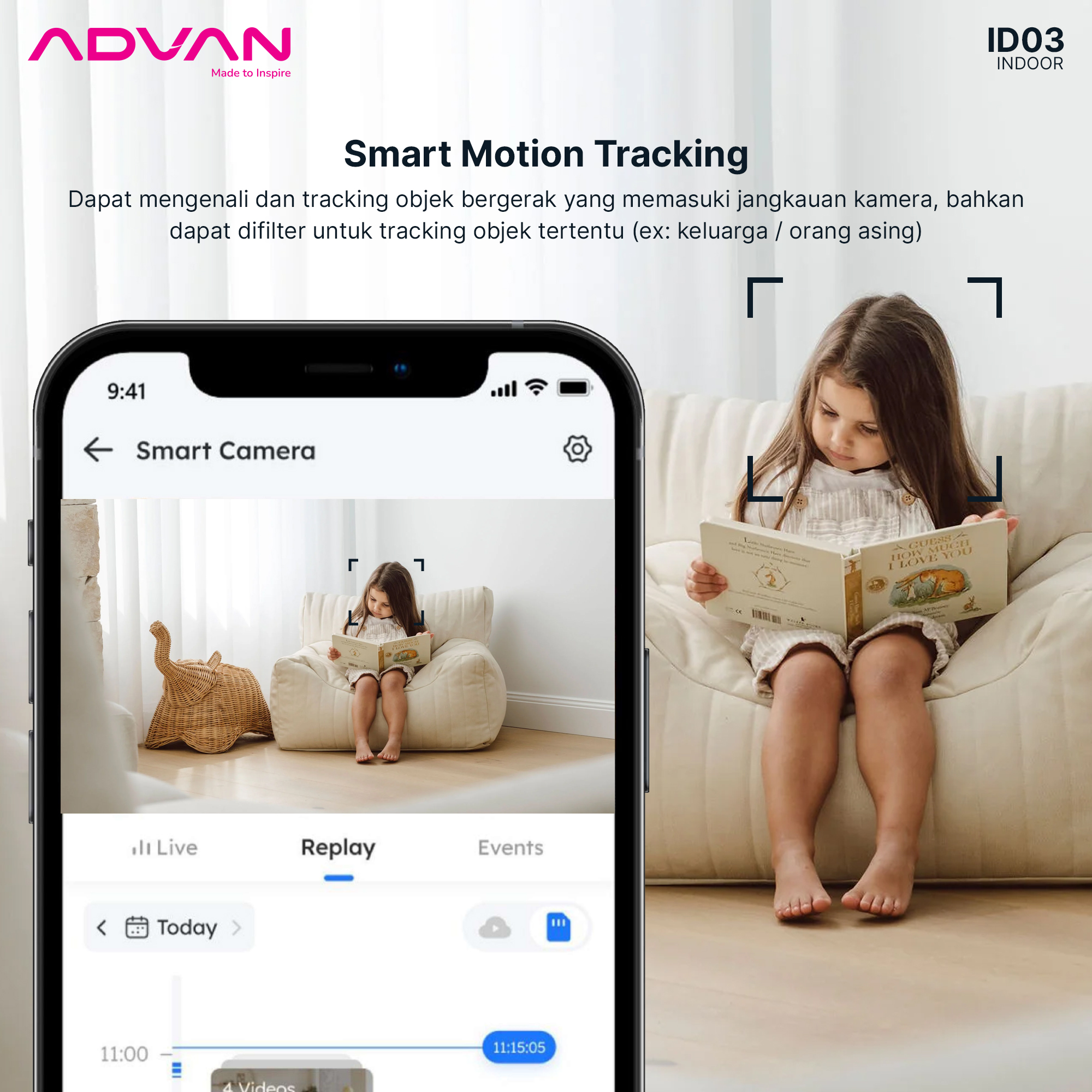 Jual ADVAN Smart AI CCTV Indoor ID3 Smart IP Camera 3MP 2K Indoor CCTV WIFI PTZ | Shopee Indonesia