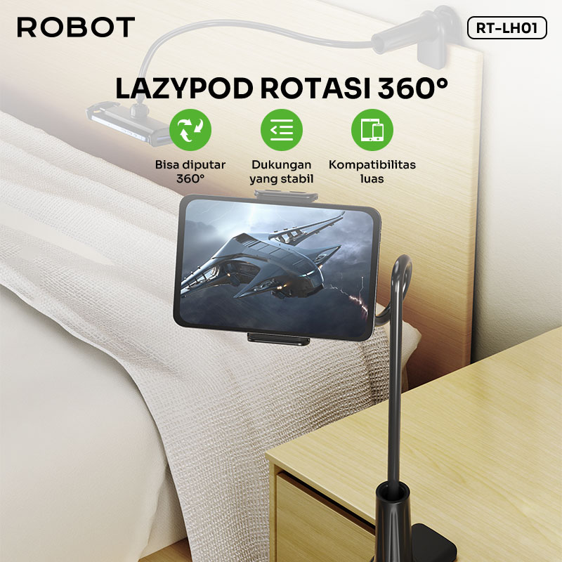 Jual ROBOT Phone Holder RT-LH01 Lazypod Jepit Flexible Rotatable 360° Original - Garansi 1 Tahun ...