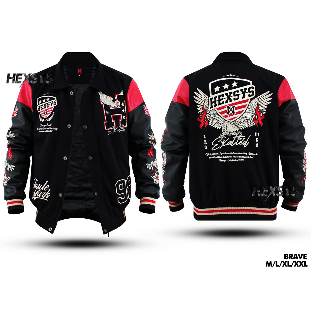 Jual Bossque X Hexsys - Brave Jaket Varsity Bordir Breakside Baseball Kremlin Racing Varsity ...