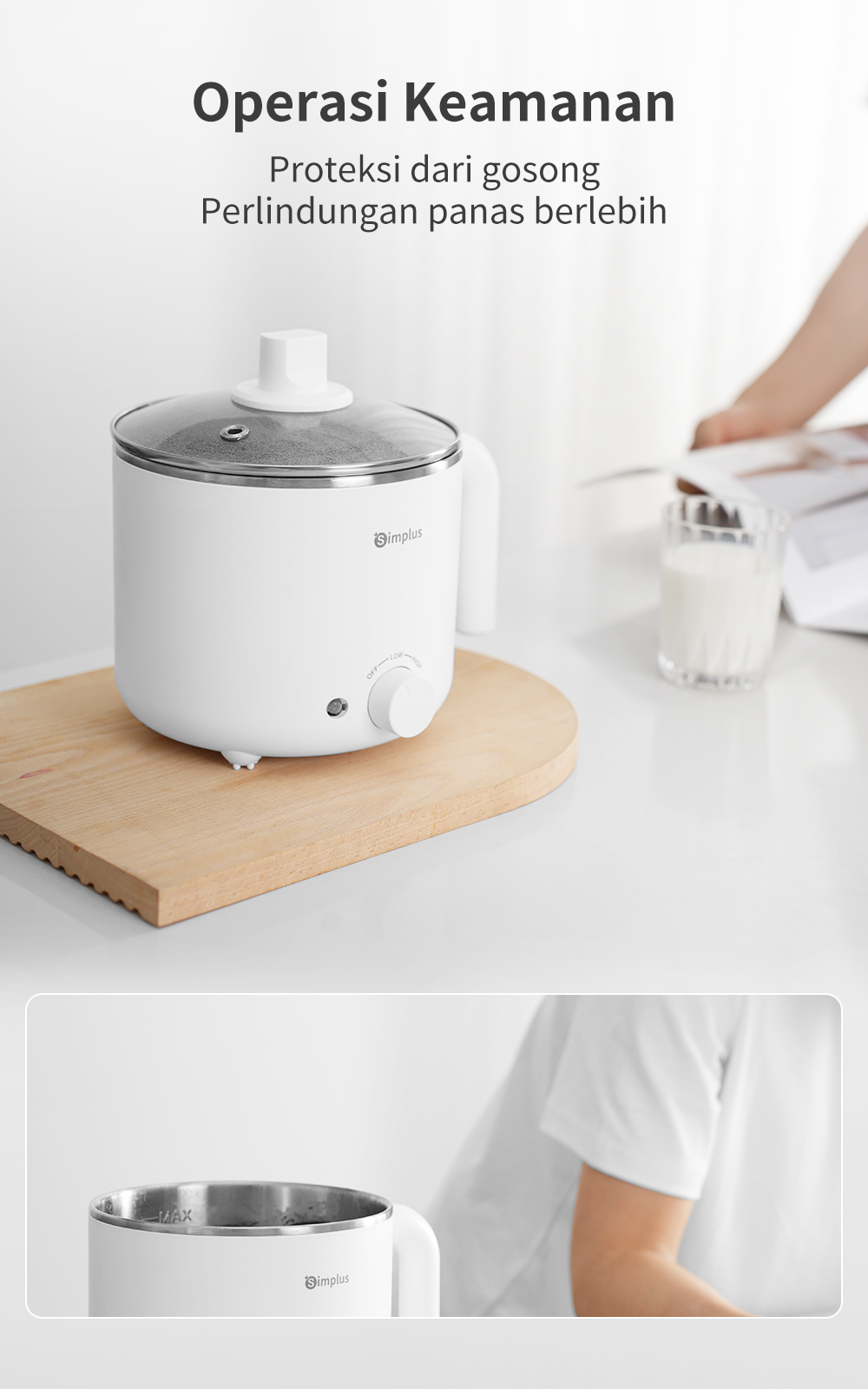 Jual Simplus Panci Listrik 1.7L with Steamer Stainless Steel 304 Multifungsi Pengaturan 2 Mode ...