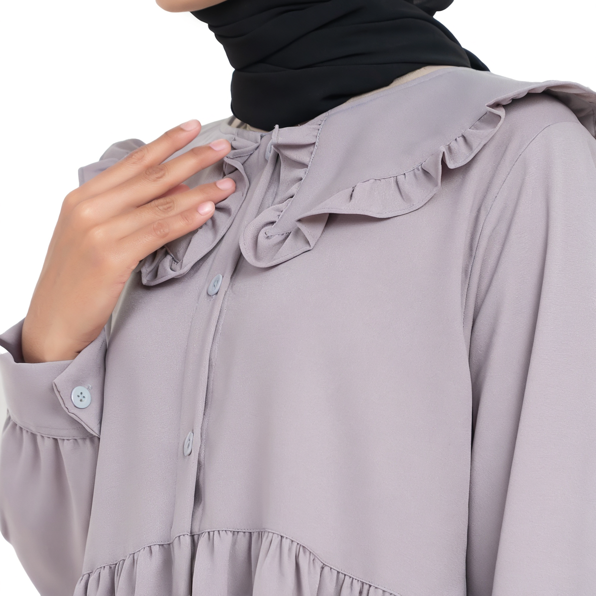 Jual Nazia Tunik Wanita Korean Style Lengan Panjang Ruffle Serut Atasan ...