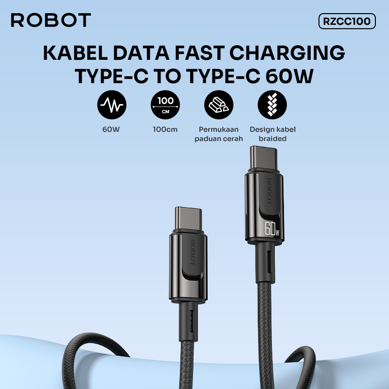 Jual ROBOT Kabel Data Fast Charging Type C Lightning 1M Data Cable ...
