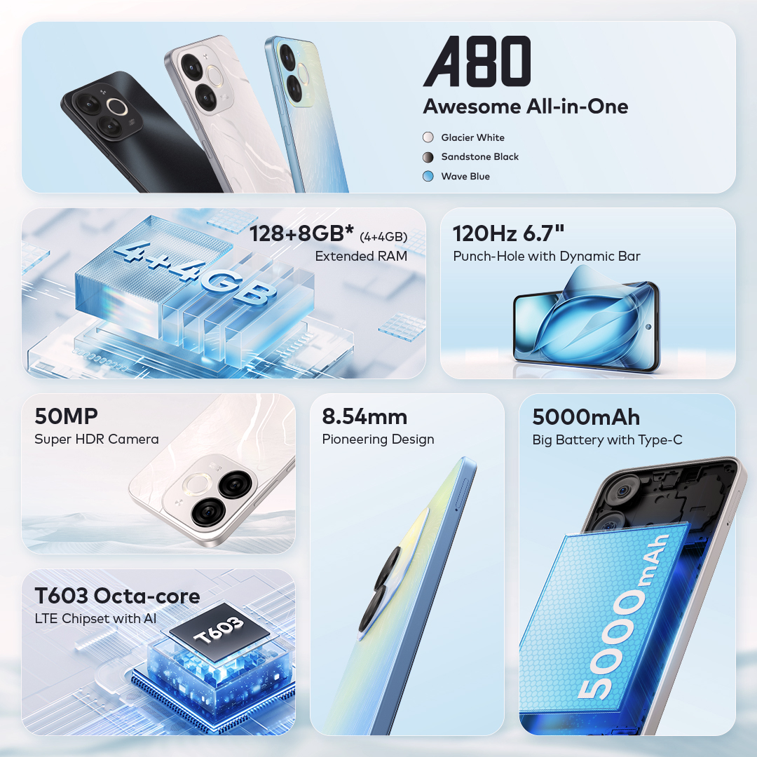 Jual itel A80 4+4/128GB Memory - 50MP Super HDR Camera - Pioneering Design - 6.7" Punch Hole ...