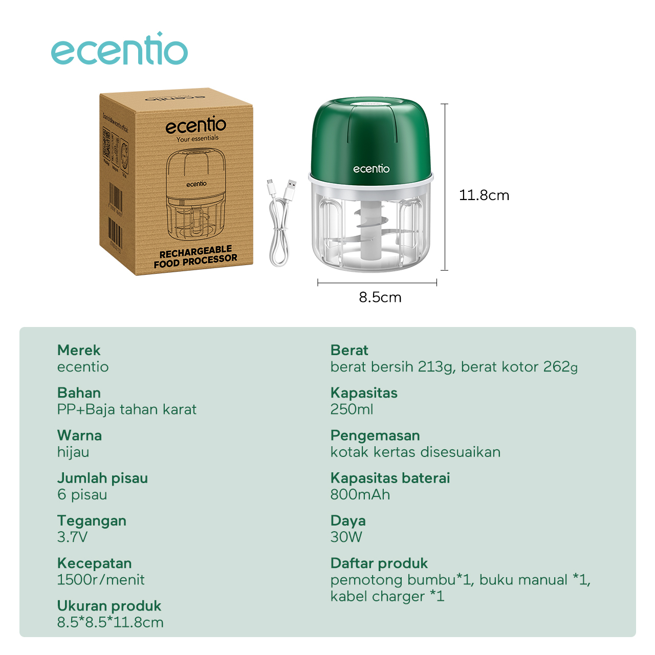 Jual ecentio Mini Chopper Blender Portable 6 bilah pisau Bumbu kapsul ...