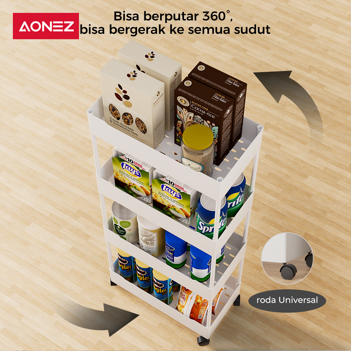 Jual AONEZ RAK SUSUN TROLI SQUARE SERBAGUNA 4 TINGKAT DENGAN RODA RAK ...