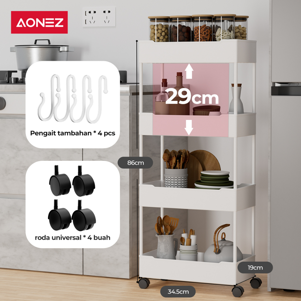 Jual AONEZ RAK SUSUN TROLI SQUARE SERBAGUNA 4 TINGKAT DENGAN RODA RAK ...