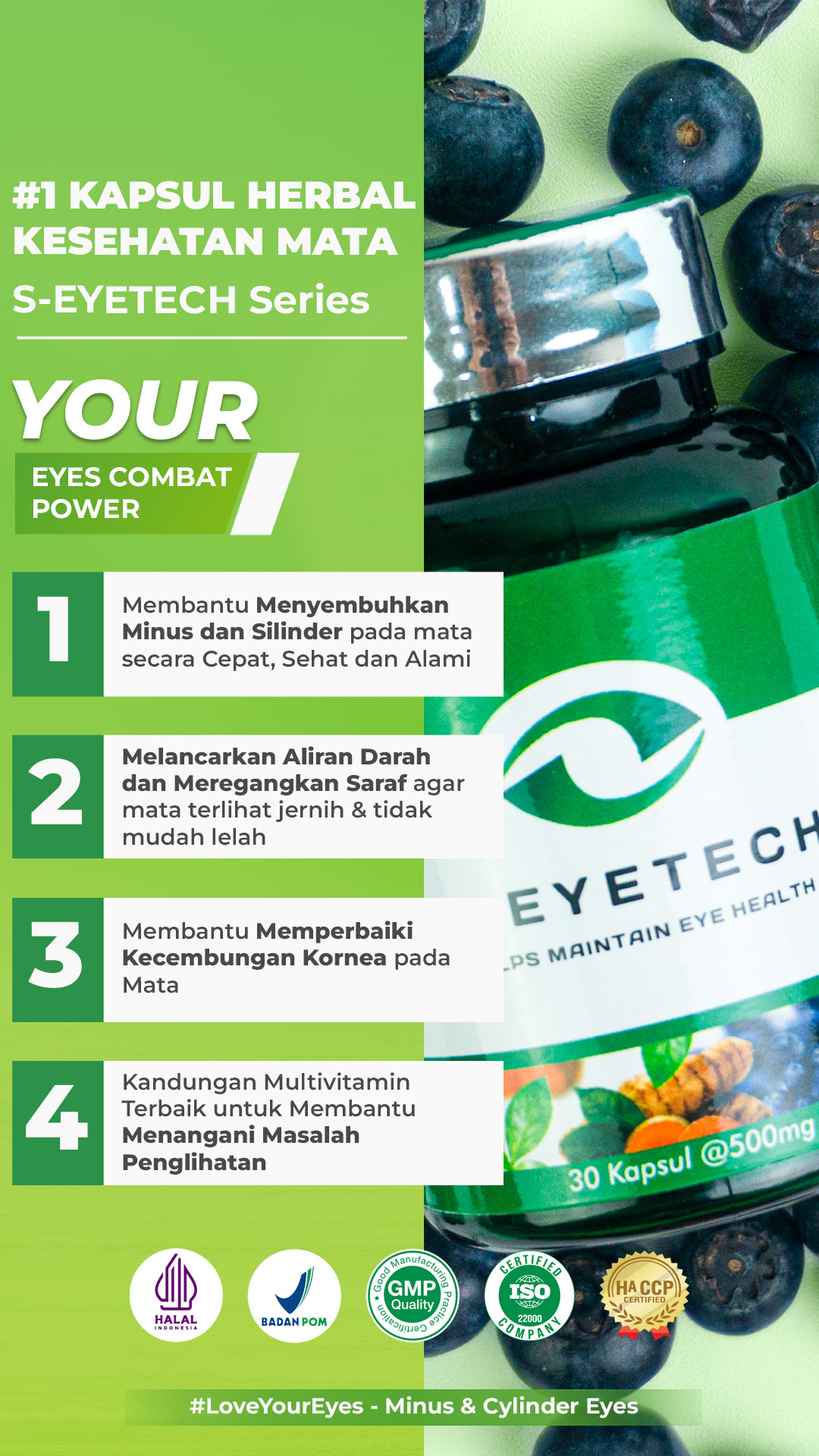 Jual Smart Vision - 1 Botol S-Eyetech | Vitamin Mata Untuk Menurunkan Mata Minus, Plus, Silinder ...