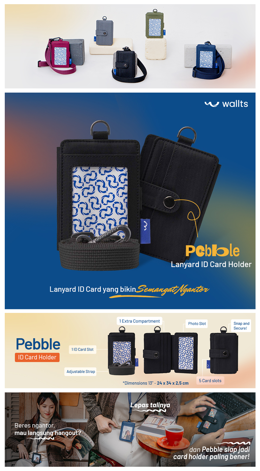 Jual Wallts Pebble Navy - Lanyard Name Tag ID Card Kantor Unisex Pria Wanita | Shopee Indonesia