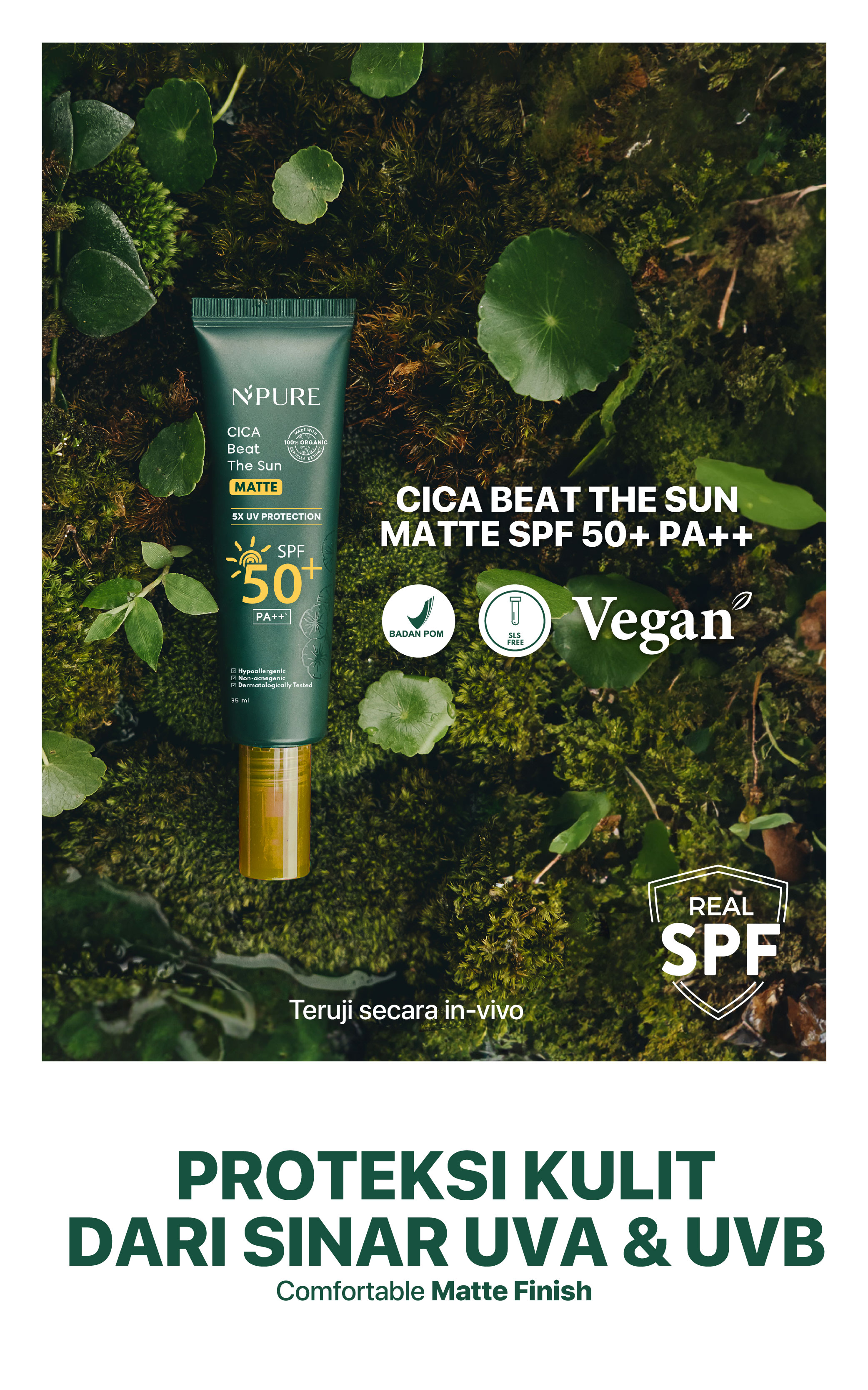 Jual NPURE Sunscreen Cica Beat The Sun Matte SPF 50+ PA++++/ REAL SPF / NO WHITECAST | Shopee ...