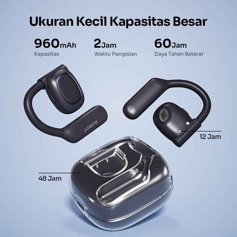 Jual ROBOT Open-Ear TWS Sporty Earphone Tipe OWS 2 Low Latency Suara ...