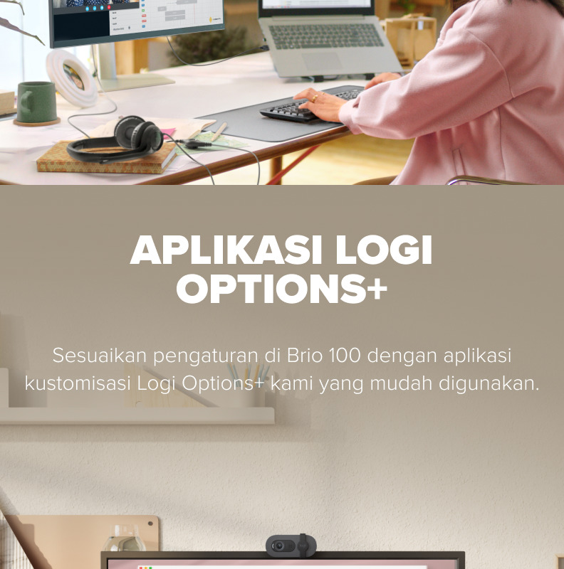 Jual Logitech Brio 100 Webcam Full HD, Built in Mic, Auto-Light Balance ...