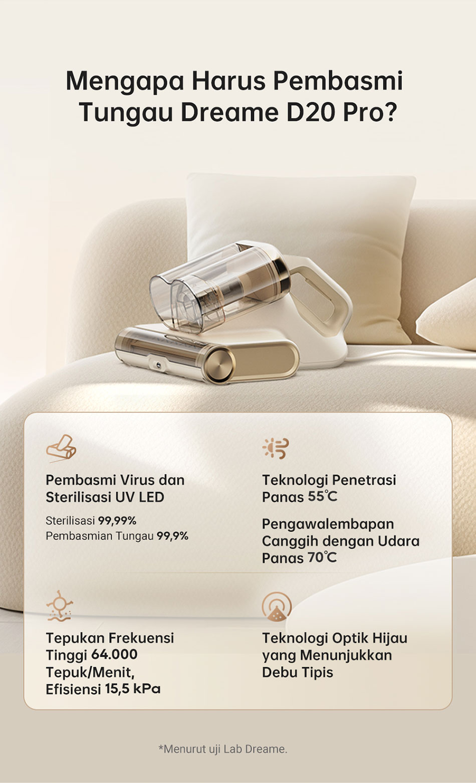 Jual Dreame D20 Pro Mite Remover -15,500Pa High Suction Green LED Light | Shopee Indonesia