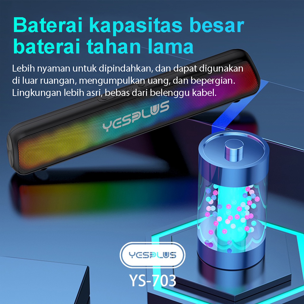 Jual Speaker Bluetooth YESPLUS YS-703 Soundbar RGB LED Light For Hanphone/Computer/PC/Laptop ...