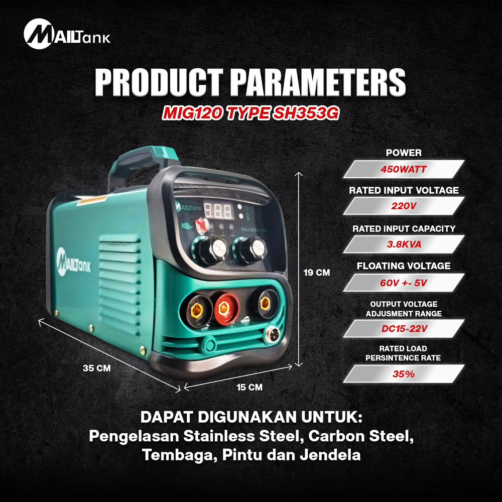 Jual MAILTANK SH353G Mesin las listrik 450watt bisa MIG dan MMA Welding Inverter 2in1 | Shopee ...