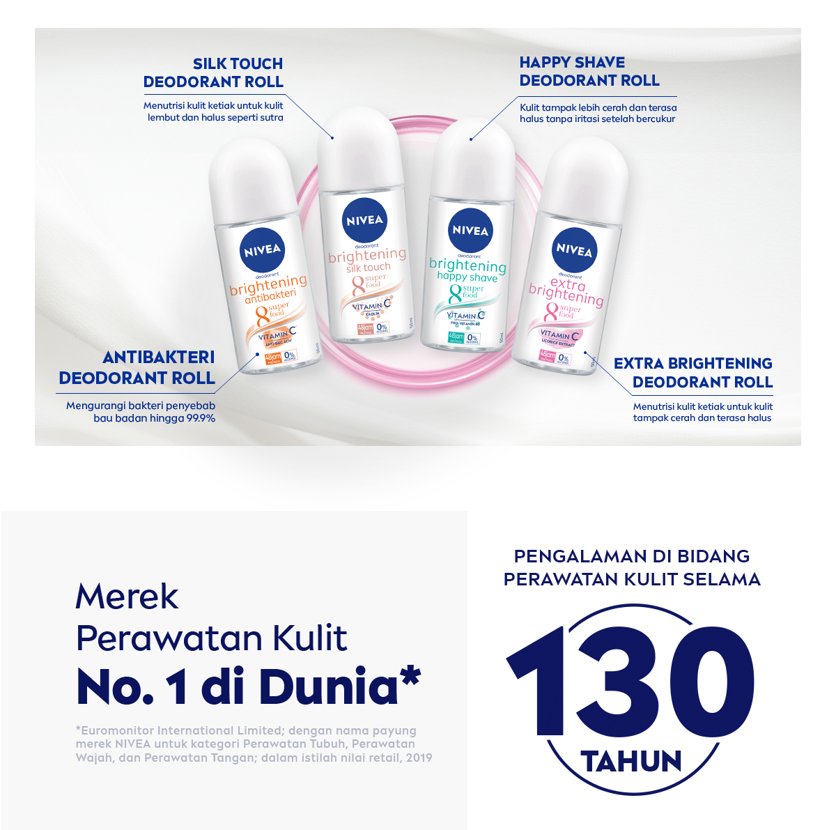 Jual NIVEA Deodorant Roll On Extra Bright Radiant & Smooth 50ml ...