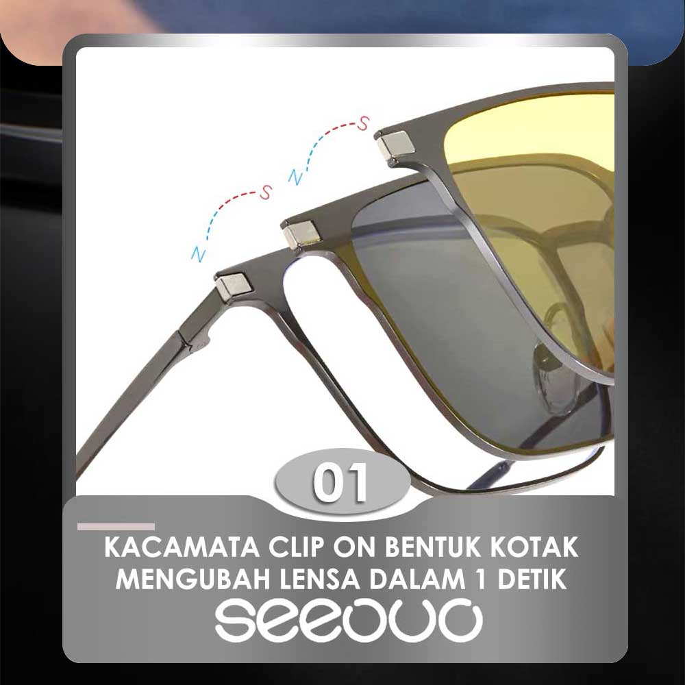 Jual Seeouo Kacamata Clip On Antiradiasi Blueray 3in1 Polarized Night Vision Lens Model kotak ...